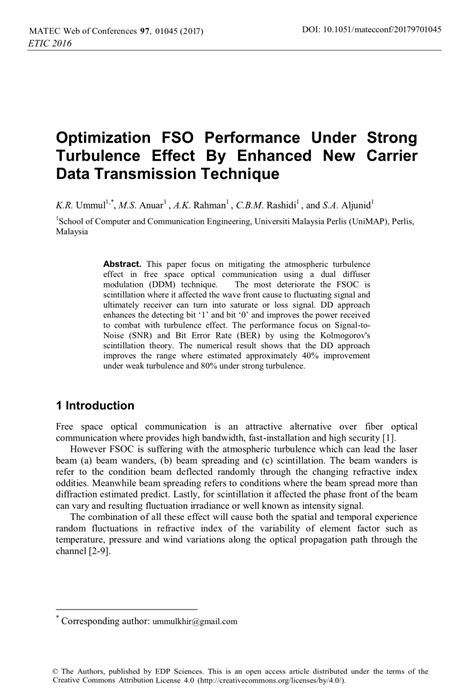 Pdf Optimization Fso Performance Under Strong Turbulence Effect By Enhanced New Carrier Data