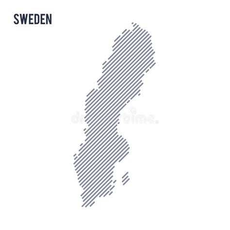 Vector Abstract Hatched Map Of Sweden With Oblique Lines Isolated On A White Background Stock