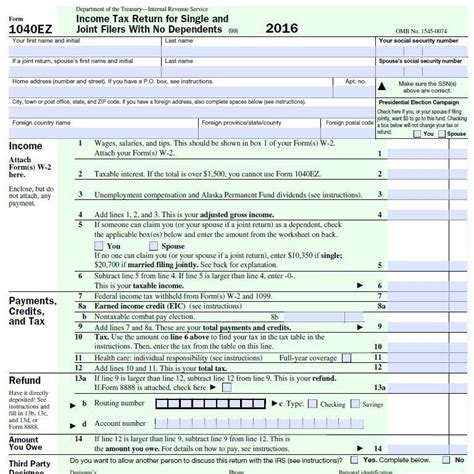 Printable Ez 1040 Tax Form Free Printable Tax Forms 1040ez Medienhome De