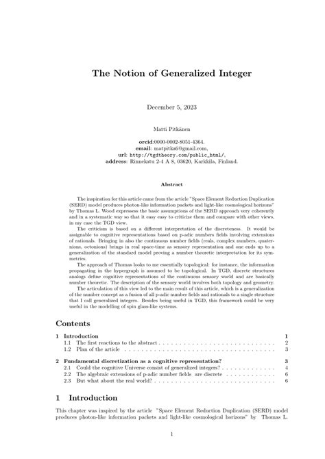 Pdf The Notion Of Generalized Integer