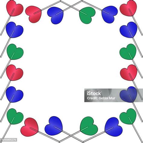 사각형 모양의 막대기에 설탕 막대 사탕의 귀여운 프레임 마음의 형태로 사탕 고립 된 배경에 캐러멜 텍스트의 공백입니다 공휴일에 대한 스톡 벡터 아트 및 기타 이미지 Istock
