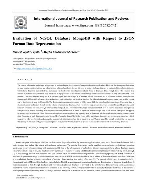 Pdf Evaluation Of Nosql Database Mongodb With Respect To Json Format Data Representation