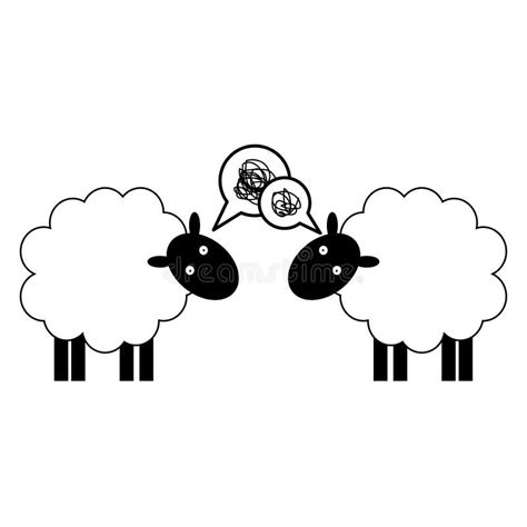 Cartoon Character Two Sheep On White Background Vector Illustration
