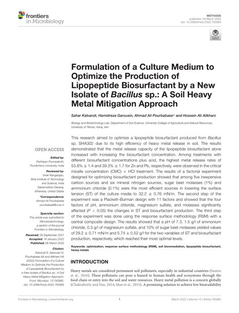 Pdf Formulation Of A Culture Medium To Optimize The Production Of Lipopeptide Biosurfactant By