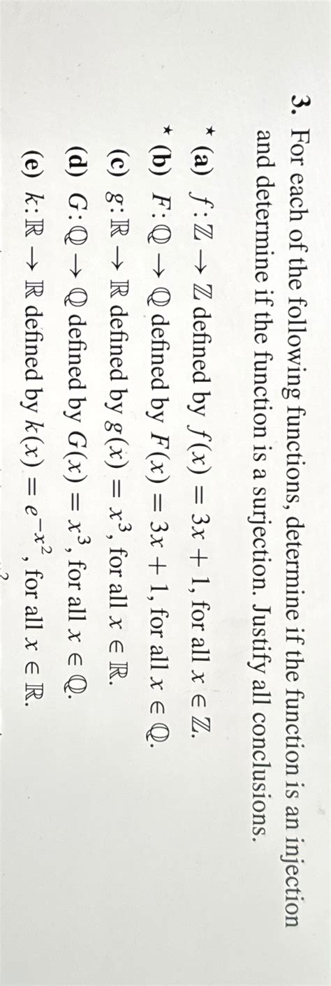 For Each Of The Following Functions Determine If The