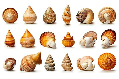 Set Of Various Mollusk Shells Isolated On White Backgroundgenerative