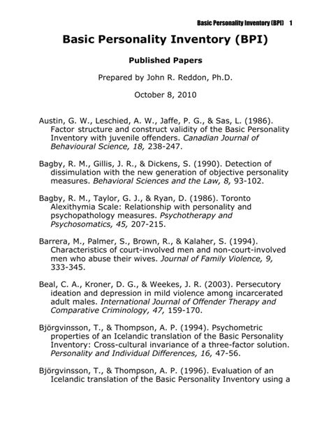 Basic Personality Inventory Bpi