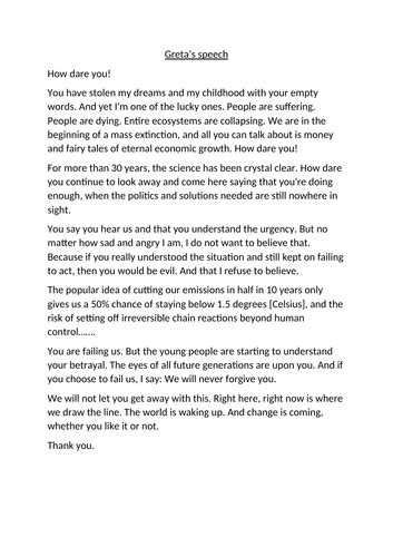 Transactional Writing Speeches Aqa Teaching Resources