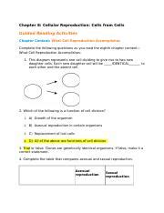Chapter 8 Docx Chapter 8 Cellular Reproduction Cells From Cells Guided Reading Activities