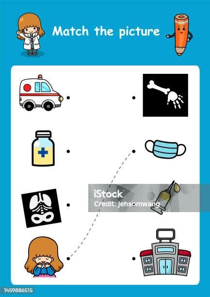어린이 벡터 일러스트레이션을 위한 그림 교육 게임 일치 간호사에 대한 스톡 벡터 아트 및 기타 이미지 간호사 교육 귀여운 Istock