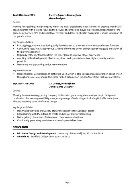 Game Design CV Example Guide Land Job Interviews Game Design CV Example Guide Land Job Interviews