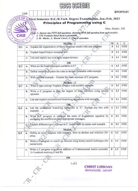 Vtu Question Paper Of Bpops 103 Principles Of Programming Using C Jan Feb 2023 Cbcs Scheme