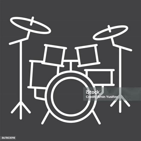 드럼 키트 라인 아이콘 음악 악기 기호 벡터 그래픽 검정색 배경 Eps 10에 선형 패턴을 이길 Jazz Festival에 대한 스톡 벡터 아트 및 기타 이미지 Istock