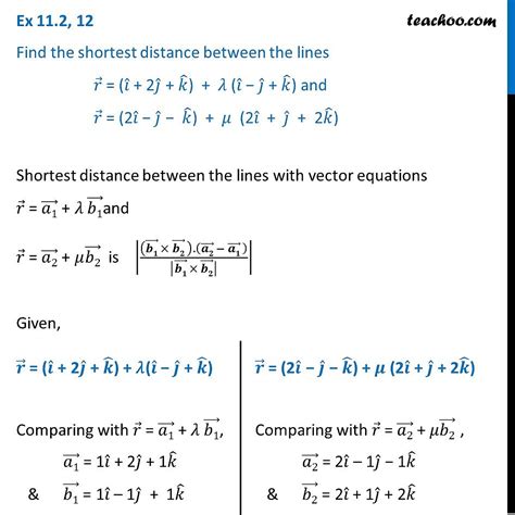 Ex 112 12 Find Shortest Distance Between Lines Shortest Distance