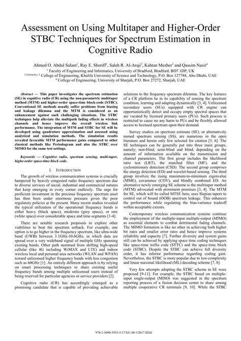 Pdf Assessment On Using Multitaper And Higher Order Stbc Techniques For Spectrum Estimation In