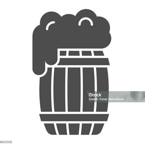 맥주 고체 아이콘의 배럴 흰색에 격리 거품 벡터 그림나무 술통 웹 및 응용 프로그램을 위해 디자인 된 펍 글리프 스타일 디자인 Eps 10 0명에 대한 스톡 벡터 아트 및