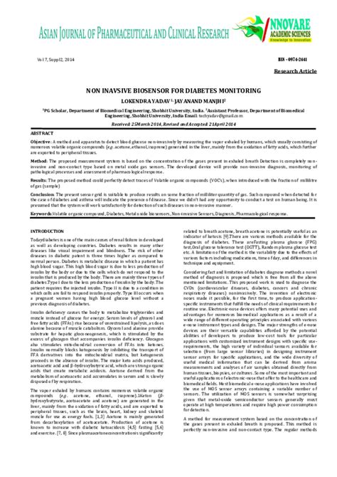 Pdf Research Article Non Inavsive Biosensor For Diabetes Monitoring