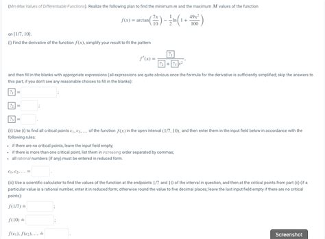 Solved 7x 1 Min Max Values Of Differentiable Functions