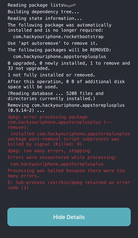 [help] I Cant Install New Tweaks Because Of This And It Wont Uninstall For Some Reason Iphone