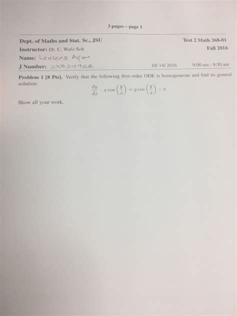 Solved Verify That The Following First Order Ode Is