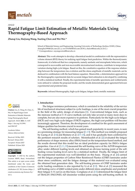 Pdf Rapid Fatigue Limit Estimation Of Metallic Materials Using Thermography Based Approach