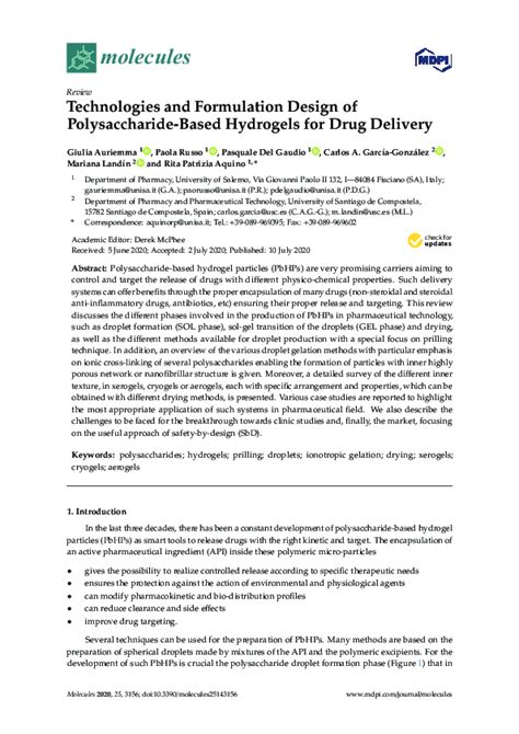 Pdf Technologies And Formulation Design Of Polysaccharide Based