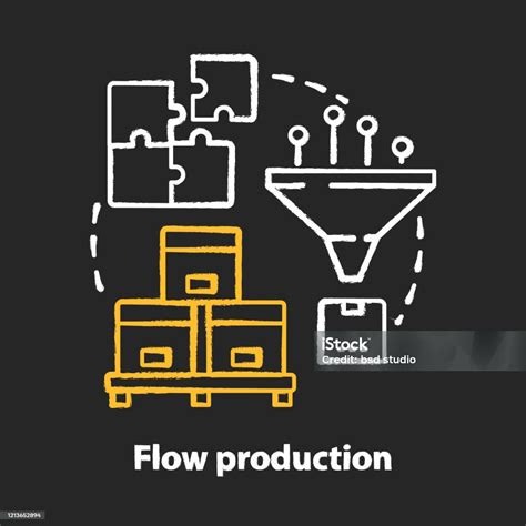 흐름 생산 분필 개념 아이콘입니다 연속 흐름 제조 아이디어 생산 공정 제조 방법 논스톱 반복적 인 제조 벡터 절연 칠판 그림 개념에 대한 스톡 벡터 아트 및 기타 이미지