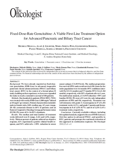 Pdf Fixed Dose Rate Gemcitabine A Viable First Line Treatment Option For Advanced Pancreatic