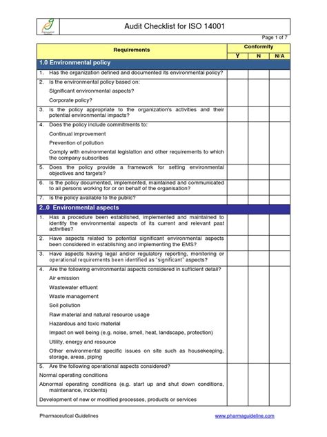 Iso 14001 Checklist Regulatory Compliance Audit