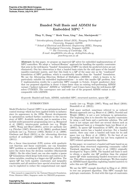 Pdf Banded Null Basis And Admm For Embedded Mpc