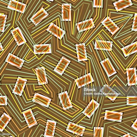 그려진 흩어진 사각형에 라인이 겹쳐진 추상적인 펑키 기하학적 패턴 깨진 줄무늬 디지털 모자이크 및 도시 스타일 배경 세련된 지그재그 표면 디자인 0명에 대한 스톡 벡터 아트