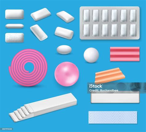 씹는 풍선껌과 풍선껌 사실적인 모형 3차원 형태에 대한 스톡 벡터 아트 및 기타 이미지 3차원 형태 공란 과립 Istock