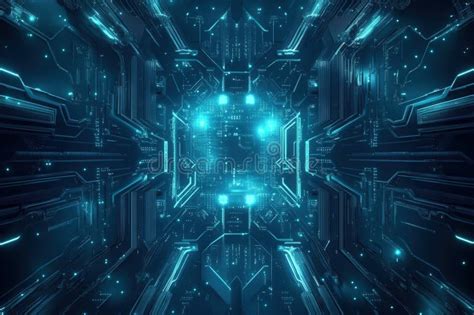 Futuristic Neural Network Environment With Deep Blue And Cyan Patterns Reflecting Cutting Edge