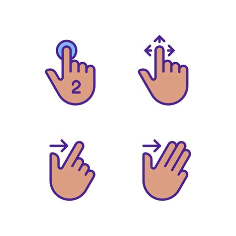 Draw And Swipe Gestures Pixel Perfect RGB Color Icons Set Smartphone Touchscreen Interaction