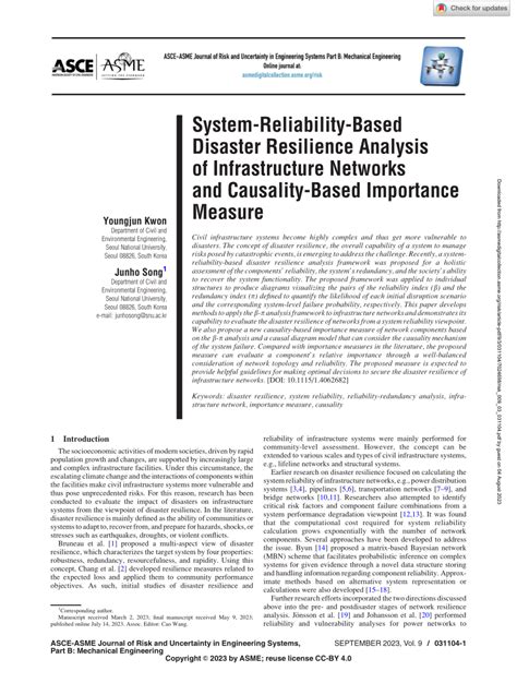 Pdf System Reliability Based Disaster Resilience Analysis Of Infrastructure Networks And