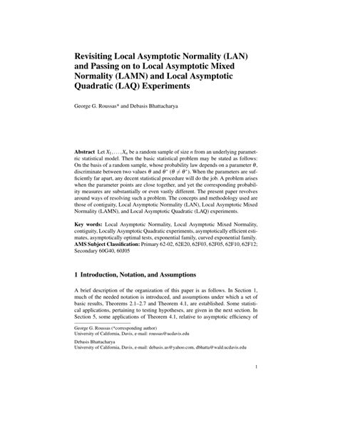 Pdf Revisiting Local Asymptotic Normality Lan And Passing On To Local Asymptotic Mixed