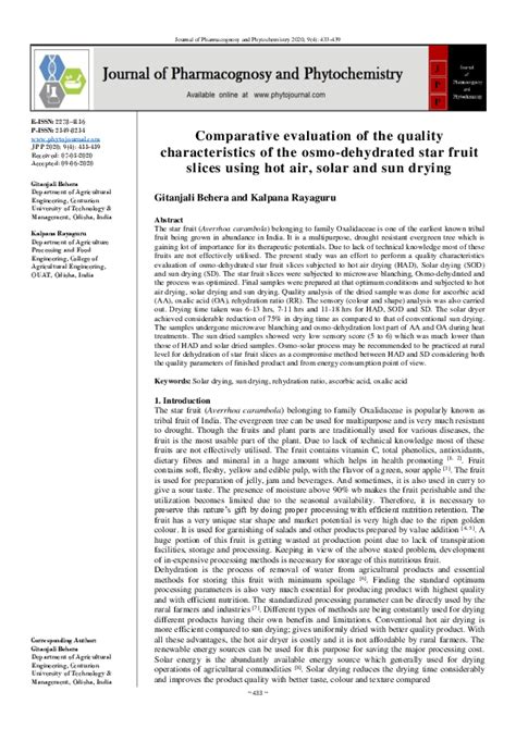 Pdf Comparative Evaluation Of The Quality Characteristics Of The Osmo Dehydrated Star Fruit