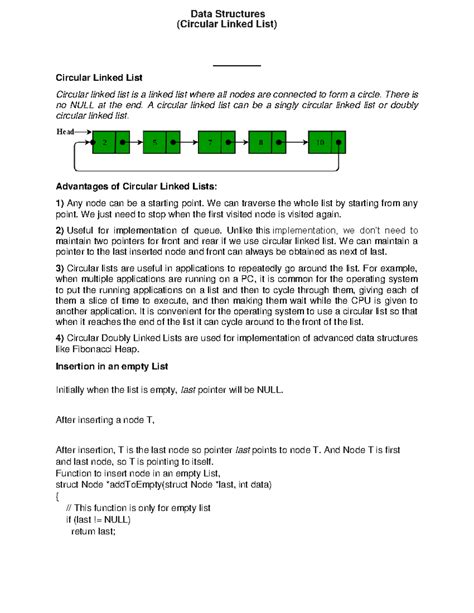 Data Structures Circular Linked List Circular Linked List Circular