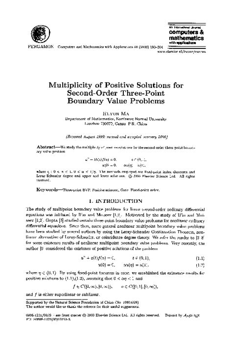 Pdf Positive Solutions For Three Point Bvps