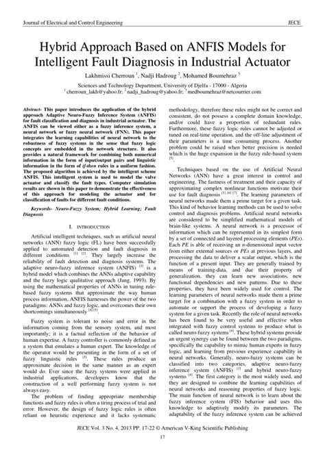 Pdf Hybrid Approach Based On Anfis Models For Intelligent Fault Diagnosis In Industrial Actuator