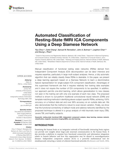 Pdf Automated Classification Of Resting State Fmri Ica Components
