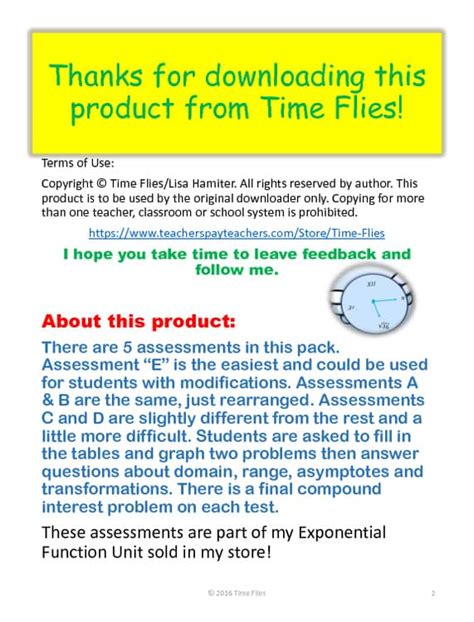 Exponential Functions Assessment 5 Versions By Time Flies Tpt