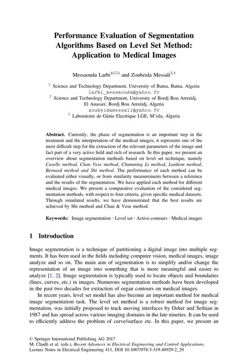 Pdf Performance Evaluation Of Segmentation Algorithms Based On Level Set Method Application