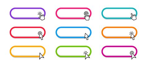 포인터 클릭으로 빈 버튼을 클릭합니다 웹 단추 집합입니다 아이콘을 클릭합니다 동작 버튼은 클릭 커서로 여기를 클릭하십시오 벡터 그림입니다 가볍게 두드리기에 대한 스톡 벡터