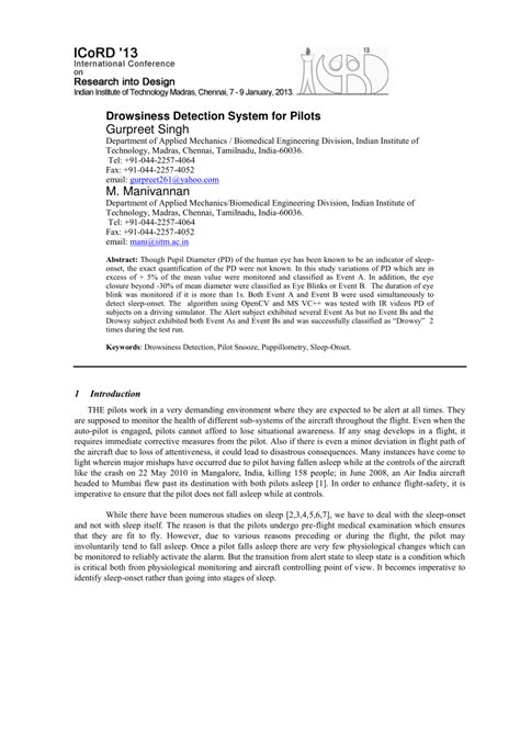 Pdf Drowsiness Detection System For Pilots