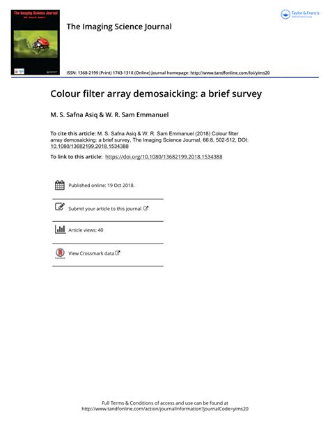 Pdf Colour Filter Array Demosaicking A Brief Survey