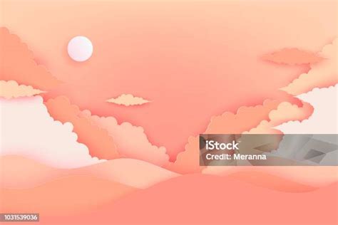 종이 솜 털 구름과 하늘에 태양 파스텔 컬러로 스타일 배경 잘라 현대 3d 종이 구름에 대한 스톡 벡터 아트 및 기타 이미지