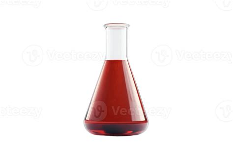 A Clear Erlenmeyer Flask Filled With A Vibrant Red Liquid Used For