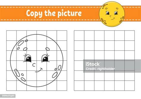 귀여운 달입니다 그림을 복사합니다 아이들을위한 책 페이지를 색칠 교육 개발 워크 시트 어린이를위한 게임 필기 연습 재미있는 캐릭터 귀여운 만화 벡터 일러스트 0명에 대한