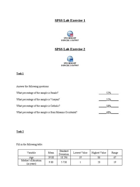 Spss Lab Exercise 1 Task 1 Pdf Mean Mode Statistics
